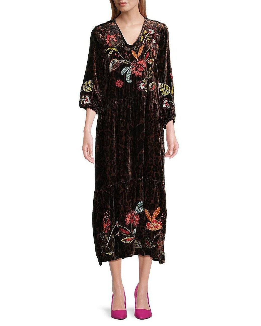 Johnny Was 'Isabella Velvet Midaxi Dress in Black | Lyst