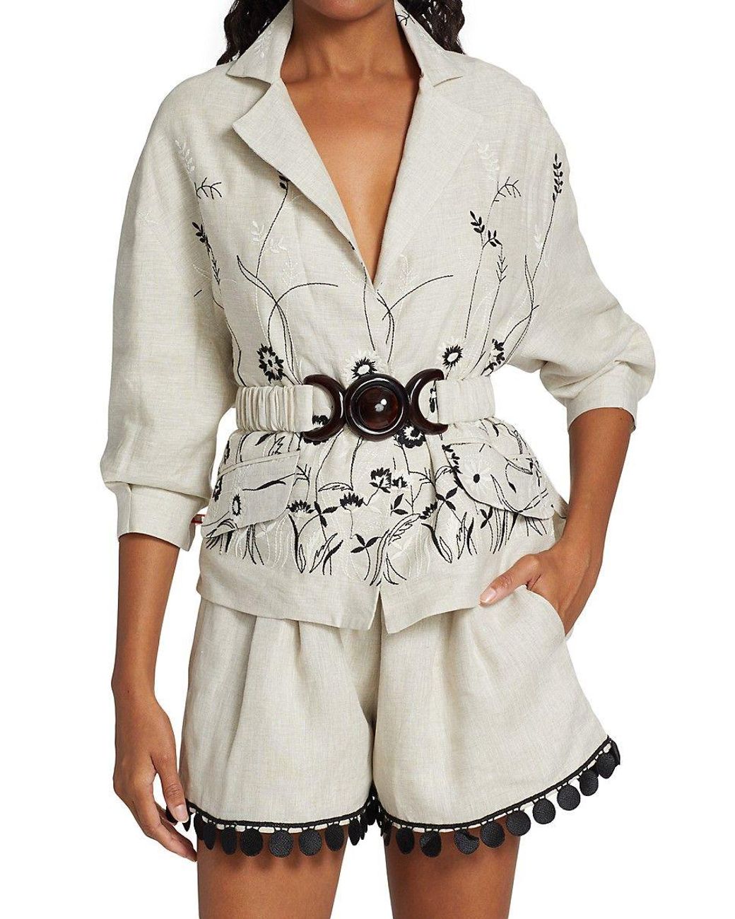 Silvia Tcherassi Gianna Belted Floral Embroidered Blouse In Natural Lyst