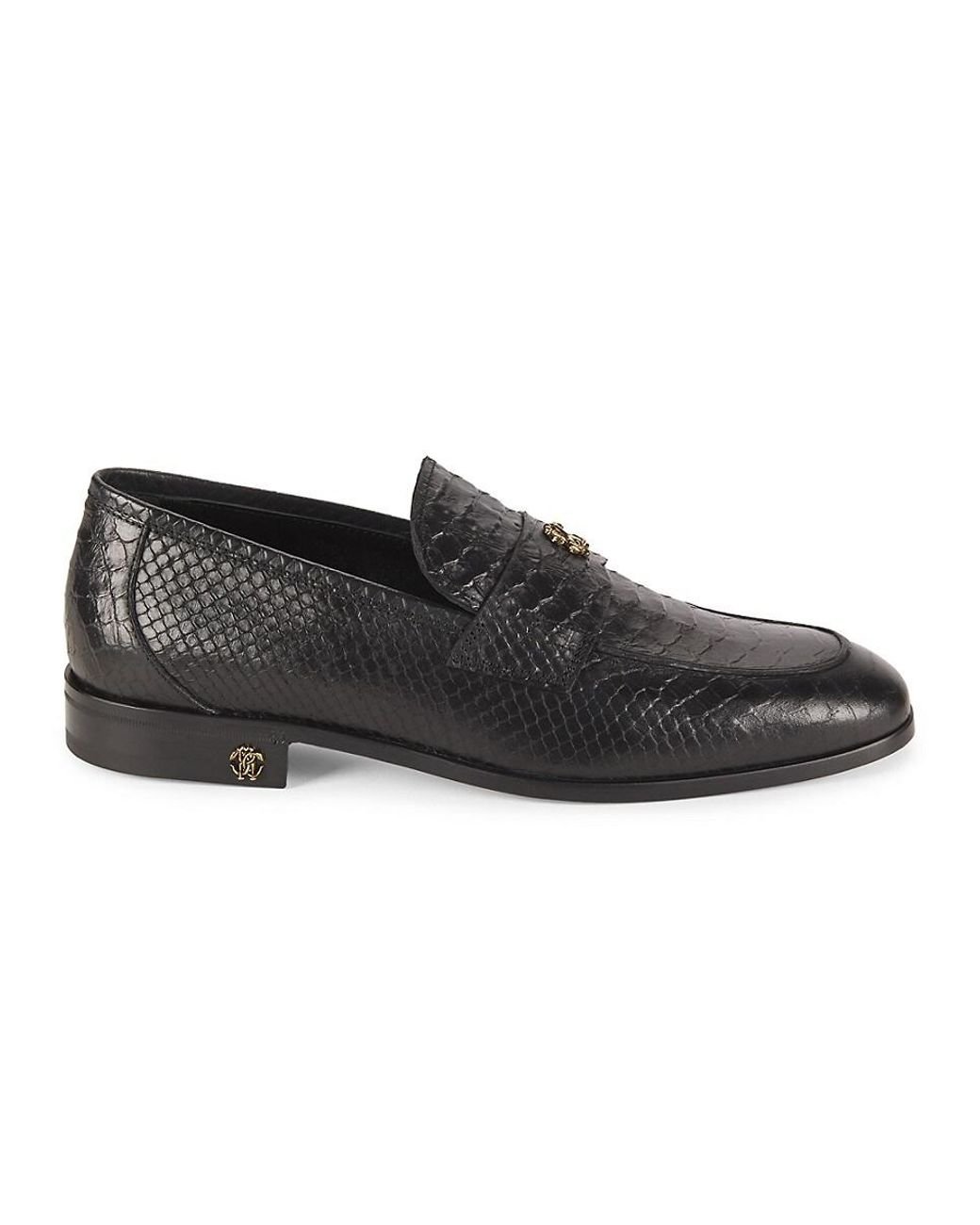 Roberto Cavalli Python-Embossed Leather Penny Loafers in Black for Men ...