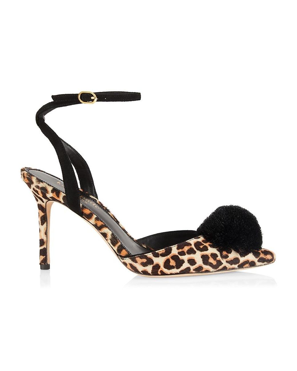 Kate Spade Amour Pom Leopard Print Calf Hair Ankle Strap Pumps In Black