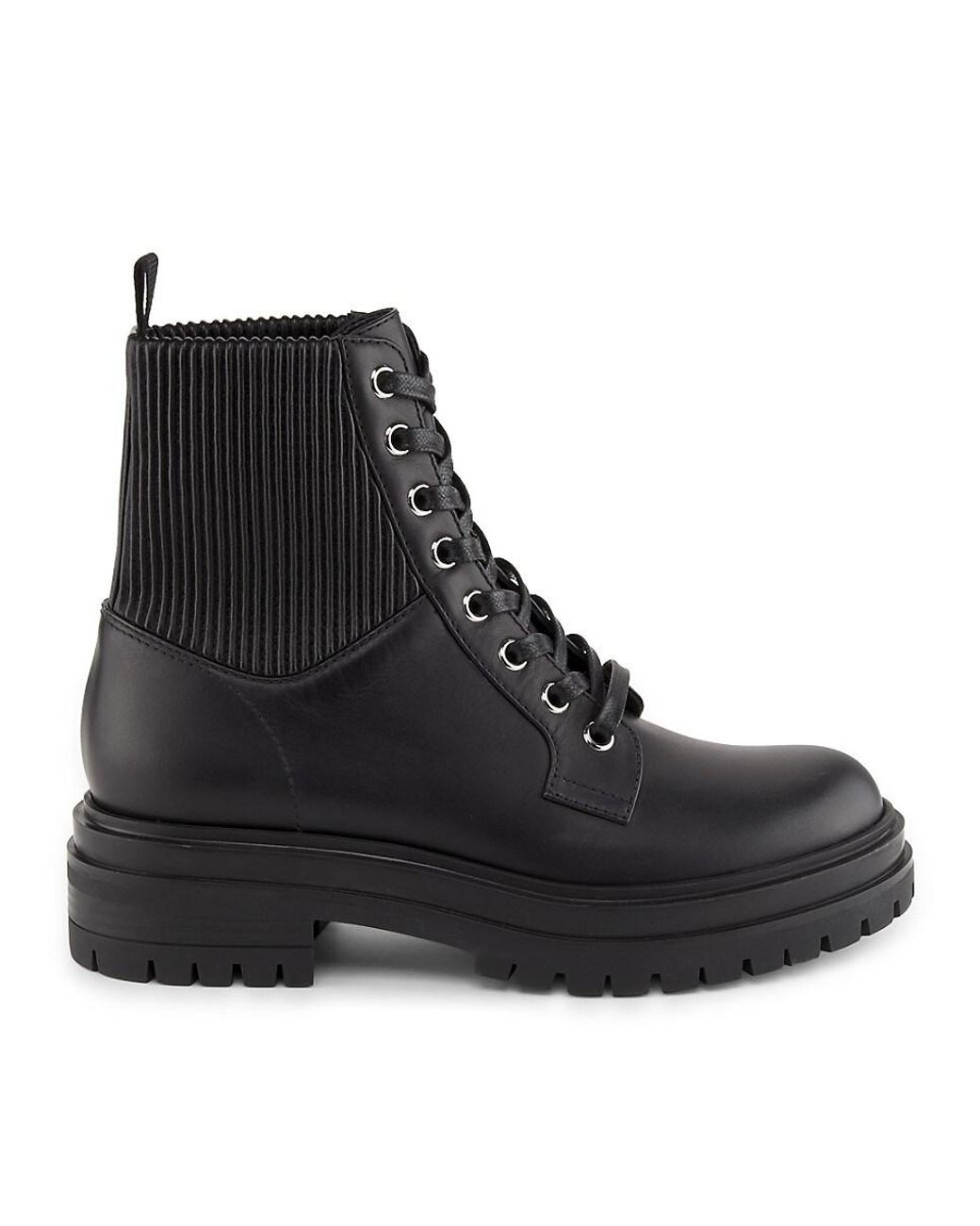 Gianvito Rossi Ribbed-panel Leather Combat Boots in Black | Lyst