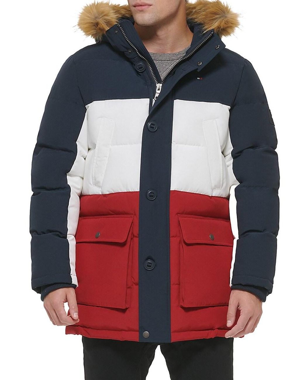 Tommy Hilfiger Artic Faux Fur Trim Hood Puffer Jacket in Blue for Men ...