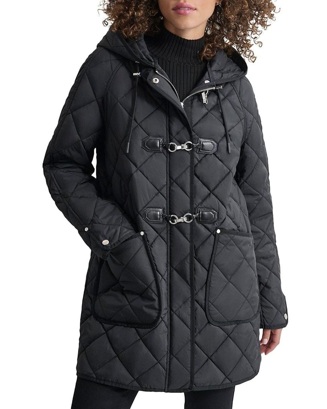 DKNY Toggle Quilted Jacket in Black | Lyst