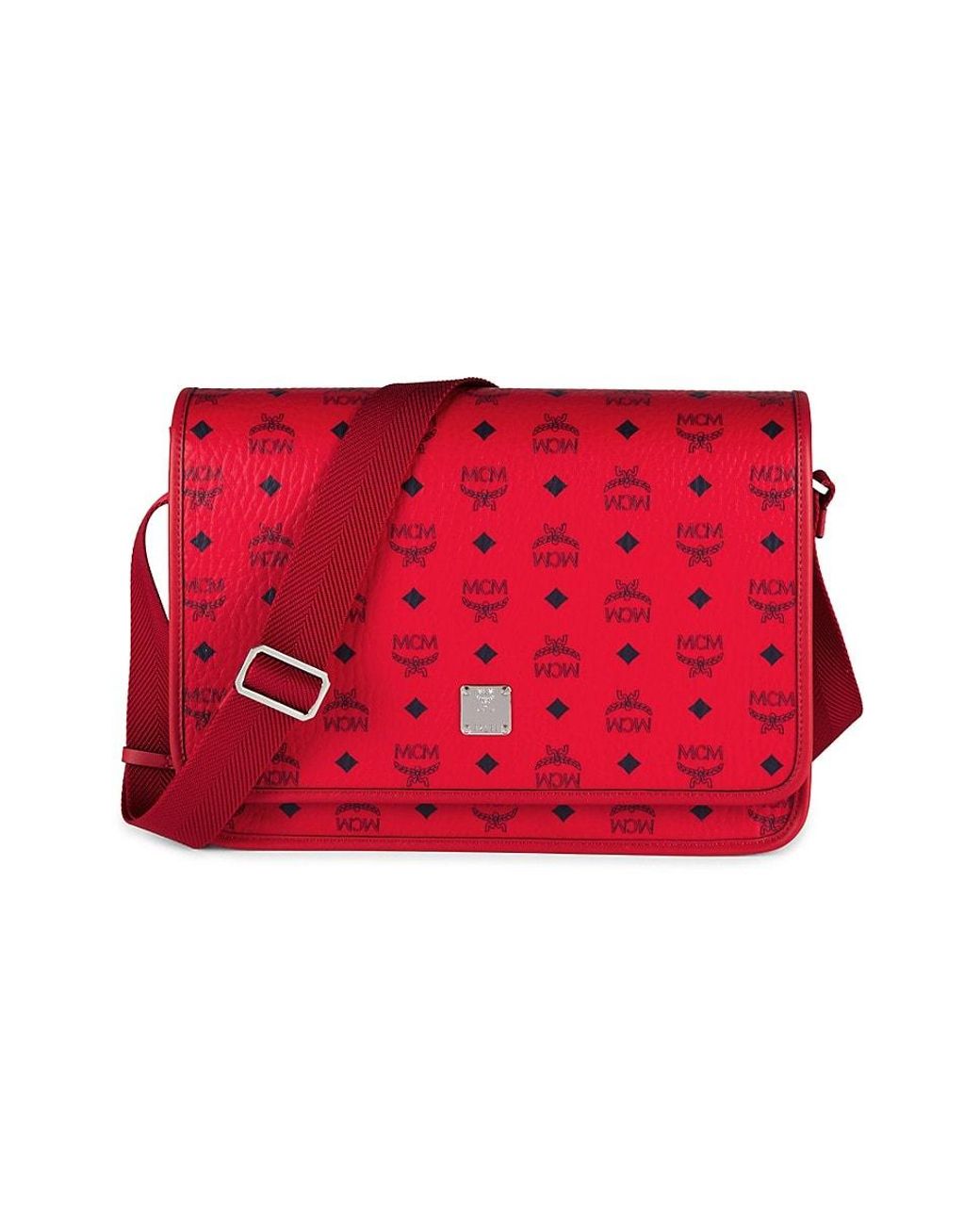 MCM Aren Visetos Monogram Messenger Bag in Red | Lyst