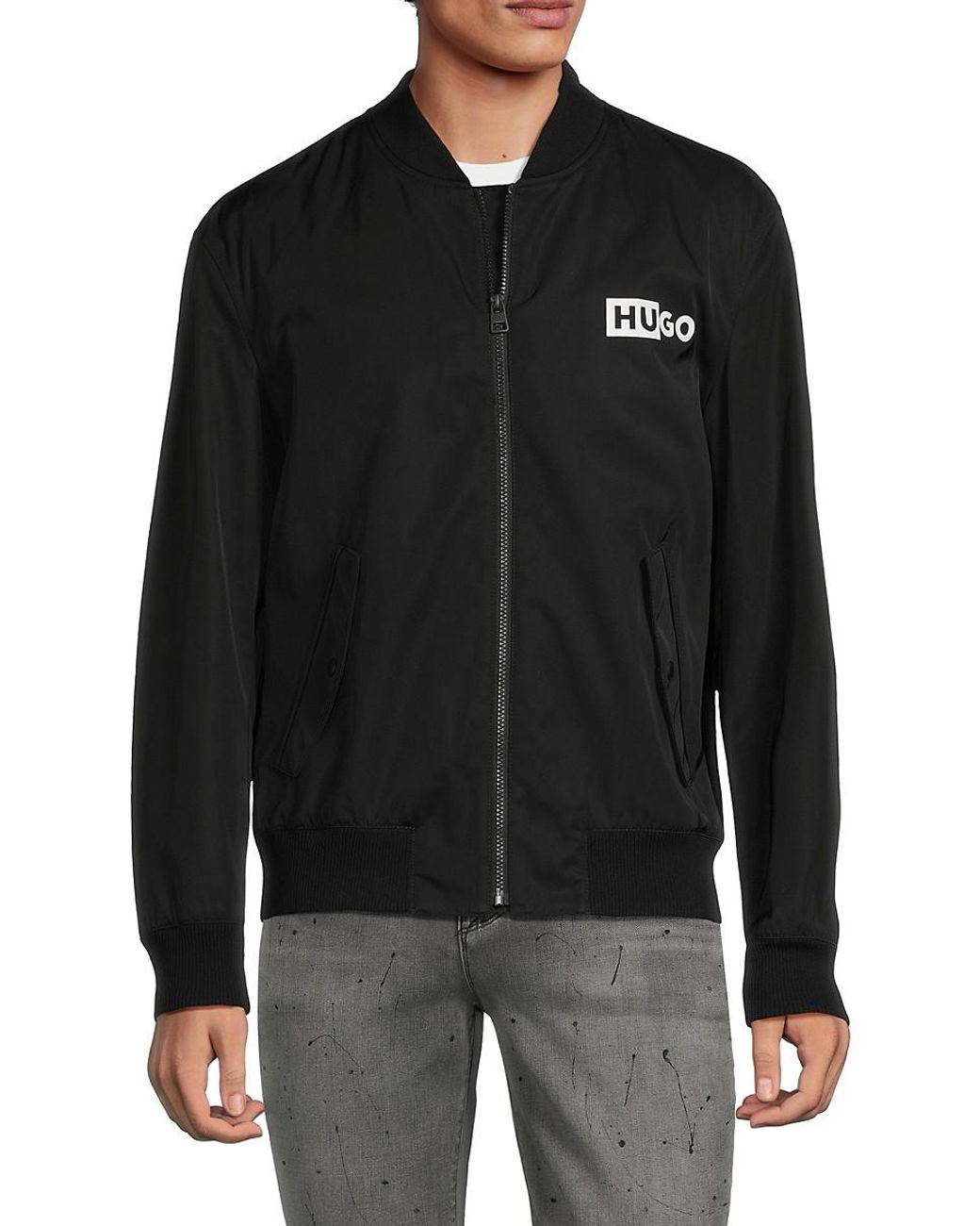 HUGO Boris Logo Bomber Jacket in Blue for Men | Lyst UK