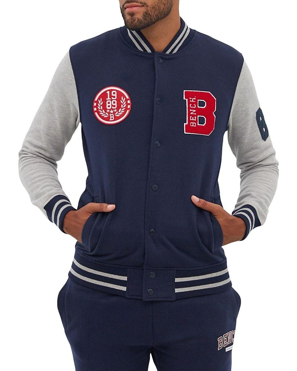 Bench Graphic Varsity Jacket in Blue for Men | Lyst