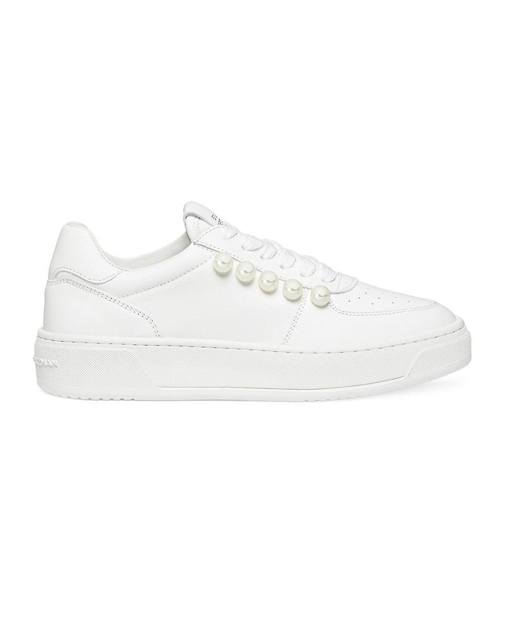 Stuart Weitzman Courtside Pearl Leather Low Top Sneakers in White | Lyst