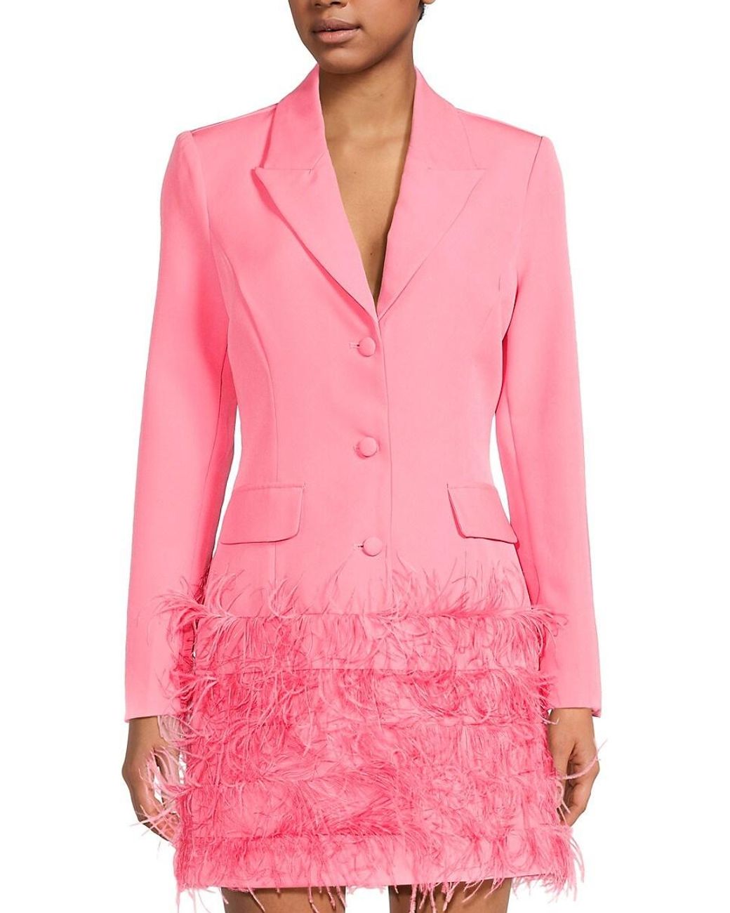 Bebe Feather Trim Blazer Minidress in Pink | Lyst