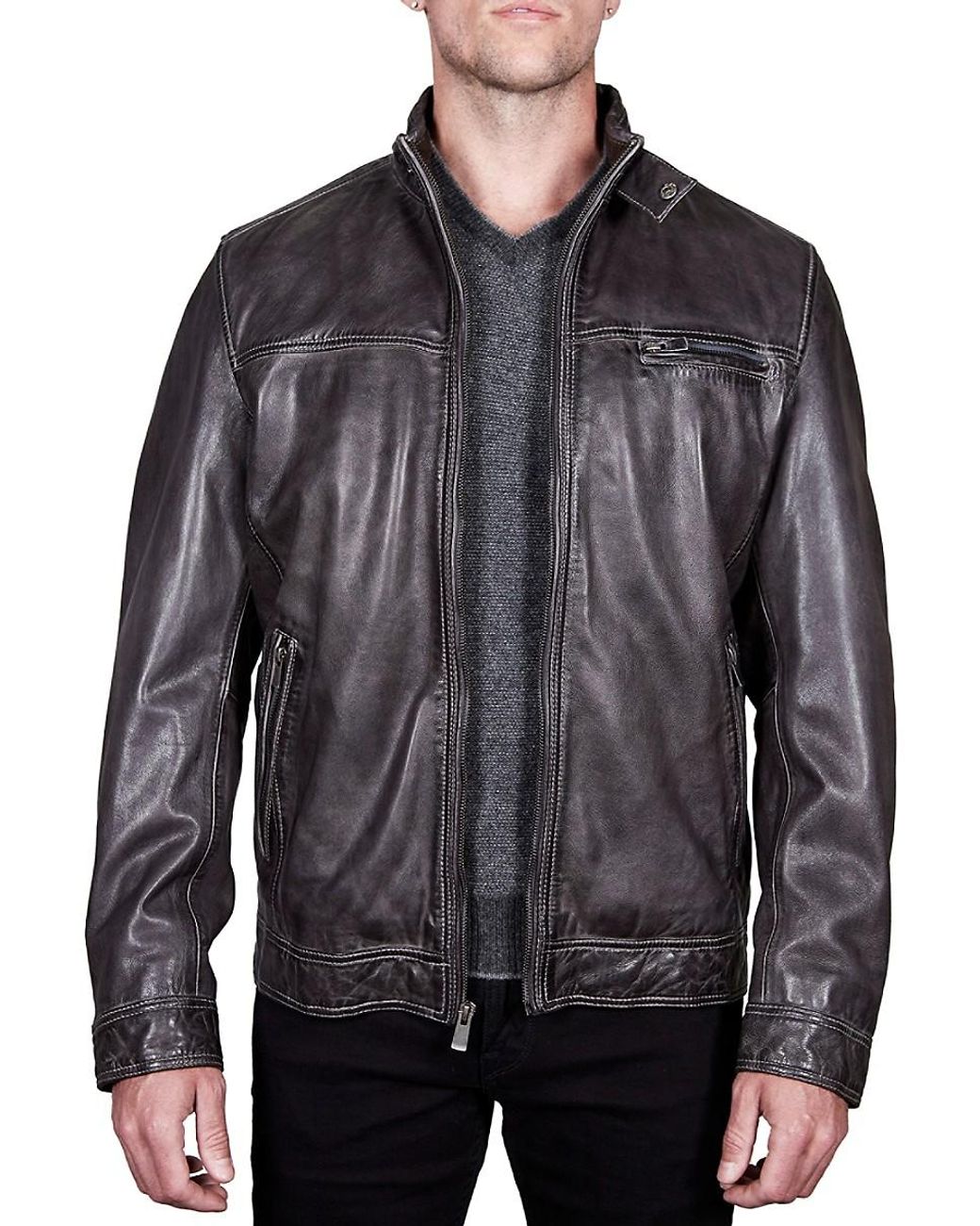 Missoni Leather Racing Jacket in Gray for Men | Lyst