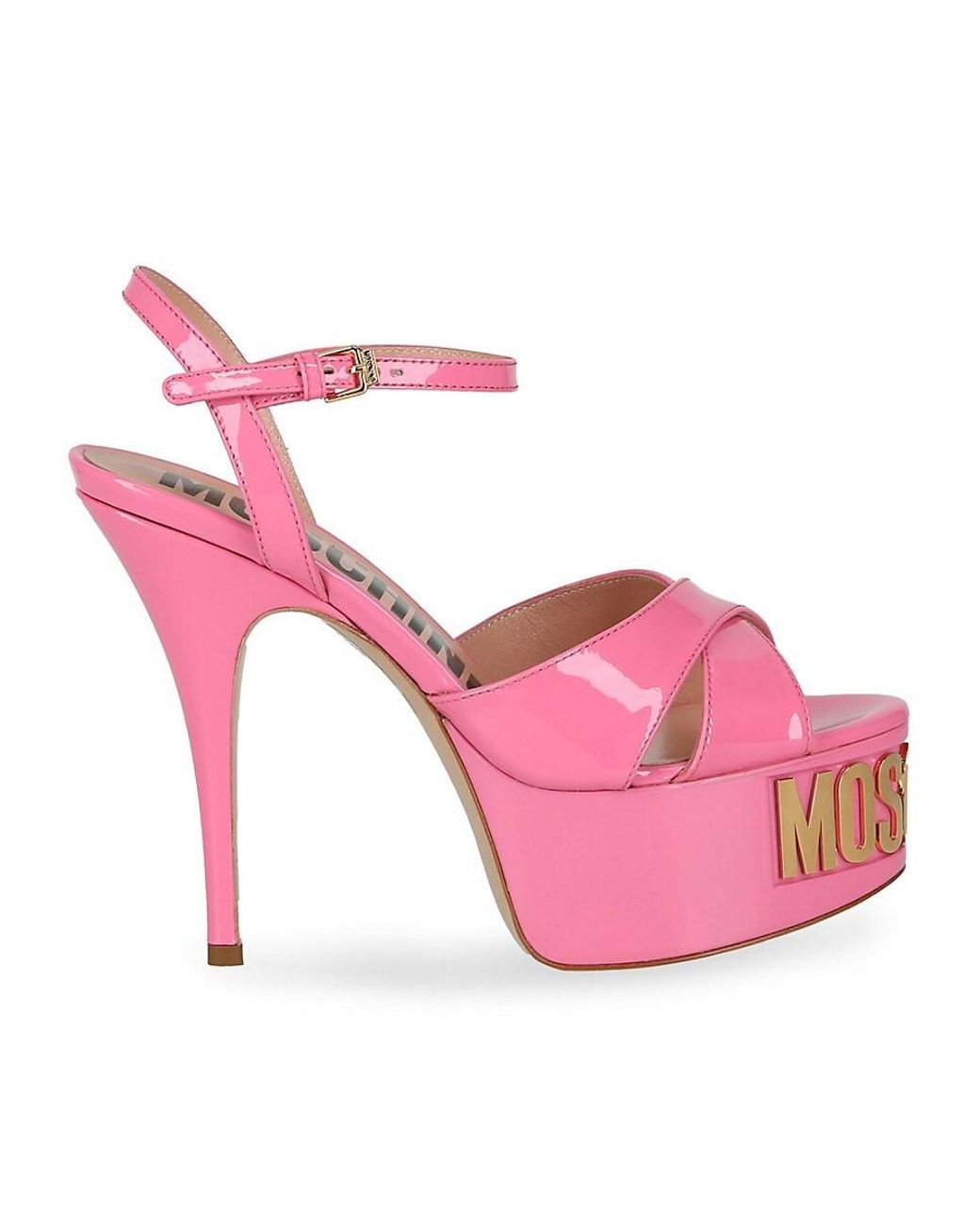 Love Moschino 115mm Patent Logo Platform Leather Sandals in Pink | Lyst