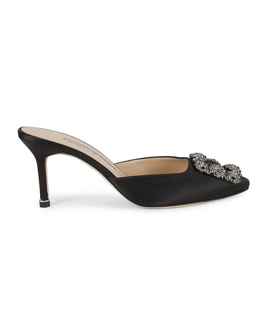 Manolo Blahnik Hangisimu 75Mm Embellished Satin Mules in Black | Lyst