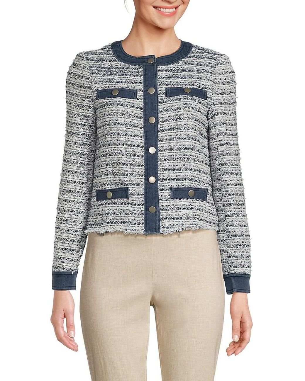 ecru Tweed & Denim Jacket in Blue | Lyst
