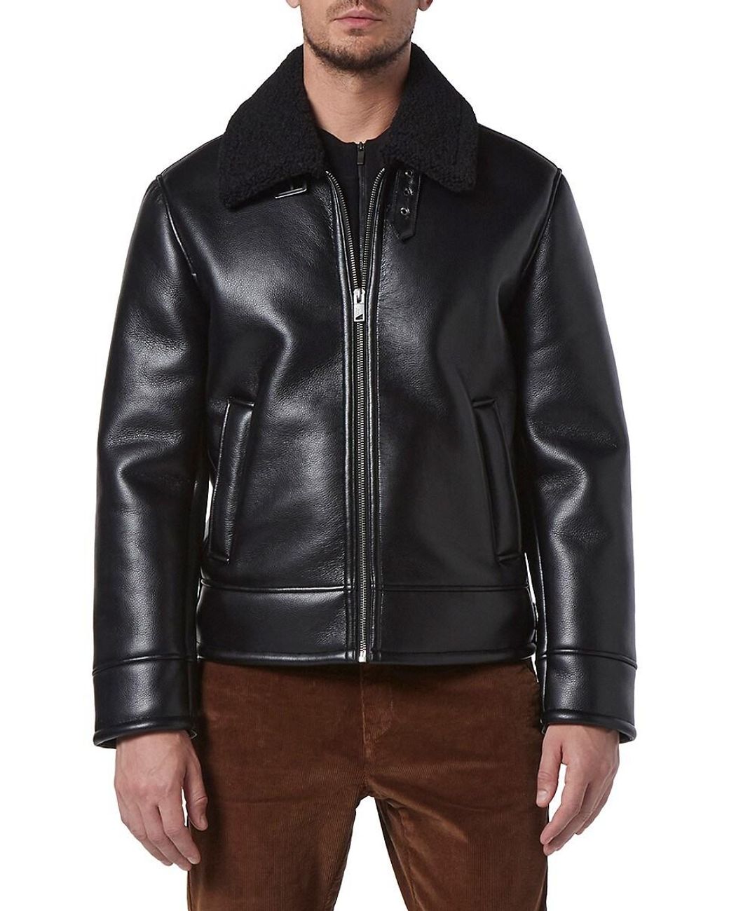 Andrew Marc New York Cadman Faux Sherling Trim Faux Leather Jacket in ...