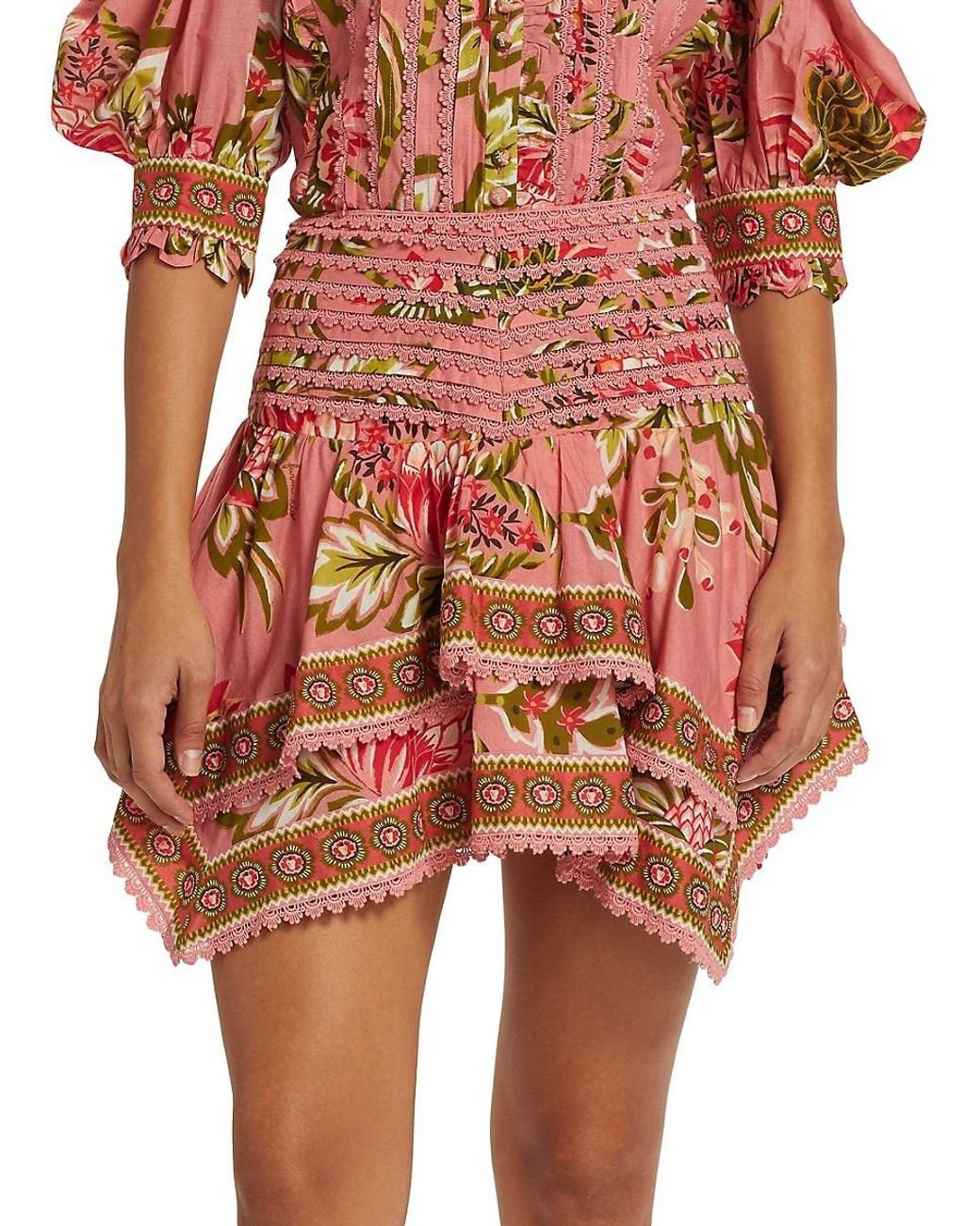 FARM Rio Aura Tiered Floral Cotton Miniskirt | Lyst