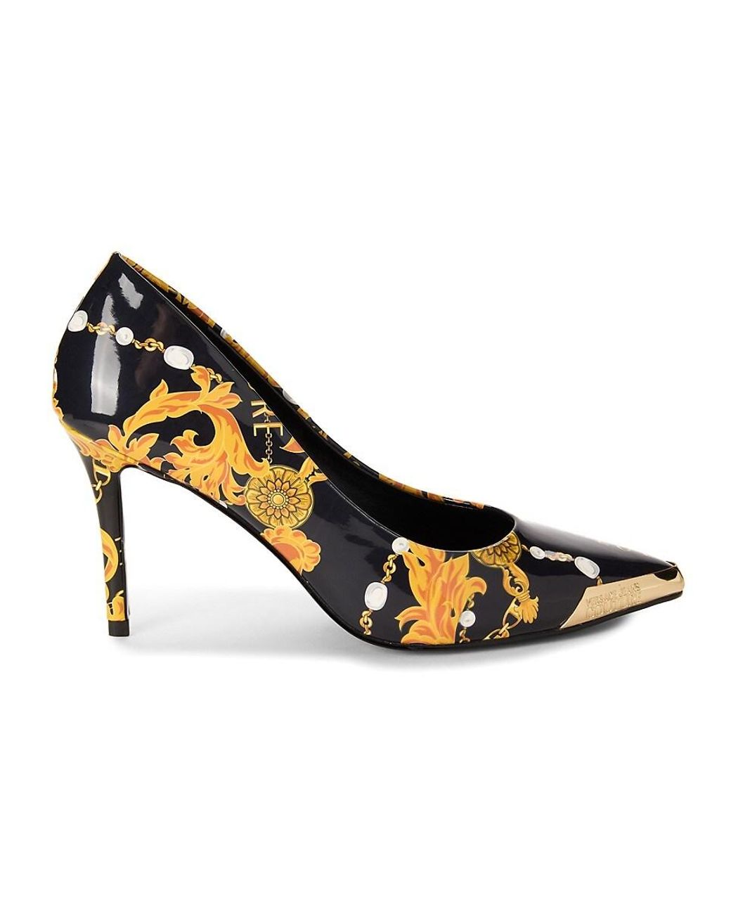 Versace Jeans Couture Baroque Print Logo Pumps in Metallic | Lyst