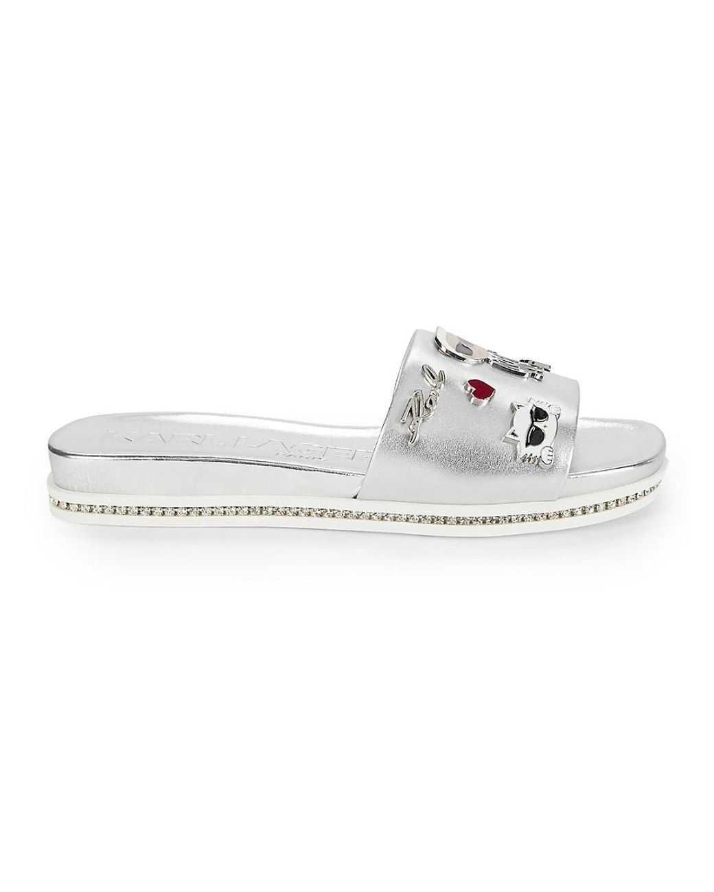 Karl Lagerfeld Jeslyn Studded Metallic Leather Sandals in White | Lyst