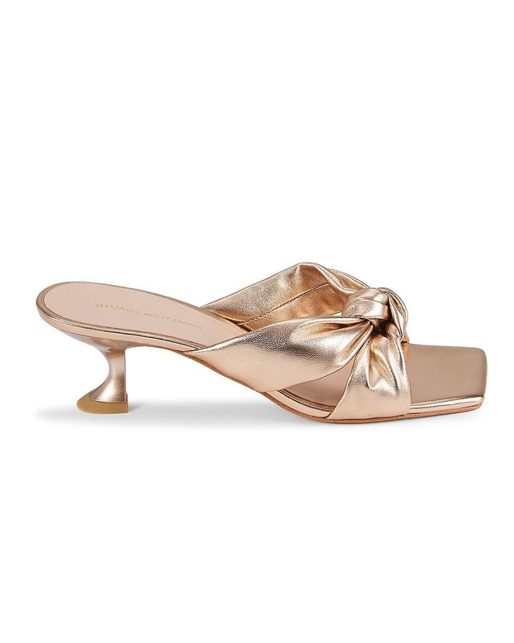 Stuart Weitzman Playa 55Mm Knot Metallic Leather Sandals in Pink | Lyst