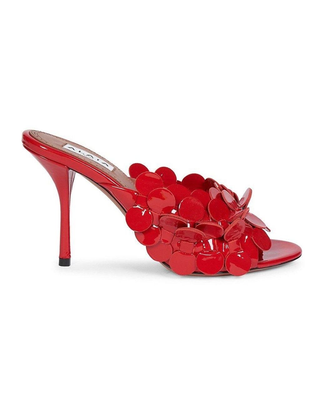 Alaïa Confettis Patent Leather Mules in Red | Lyst