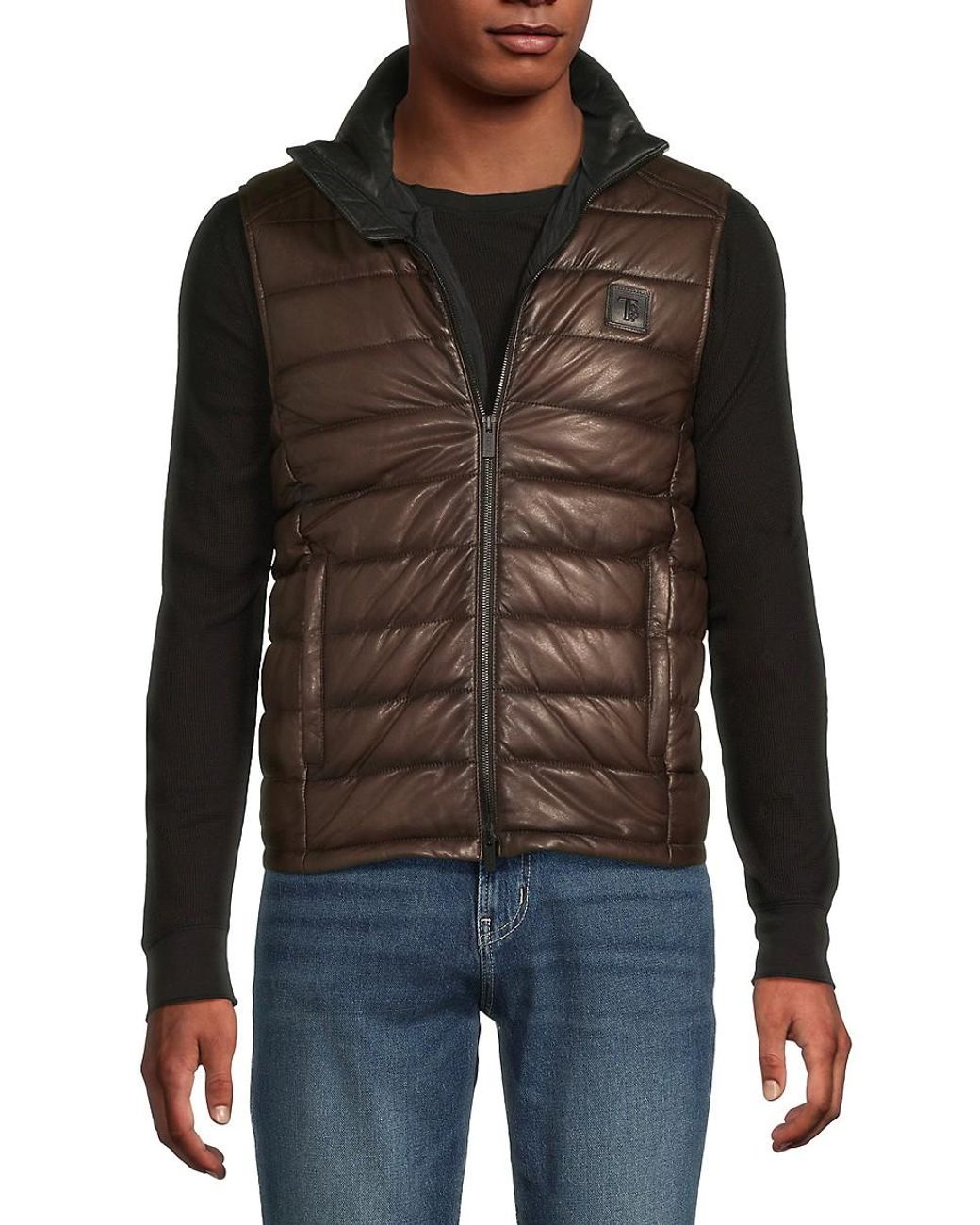 Tod's Leather Puffer Vest in Black for Men | Lyst