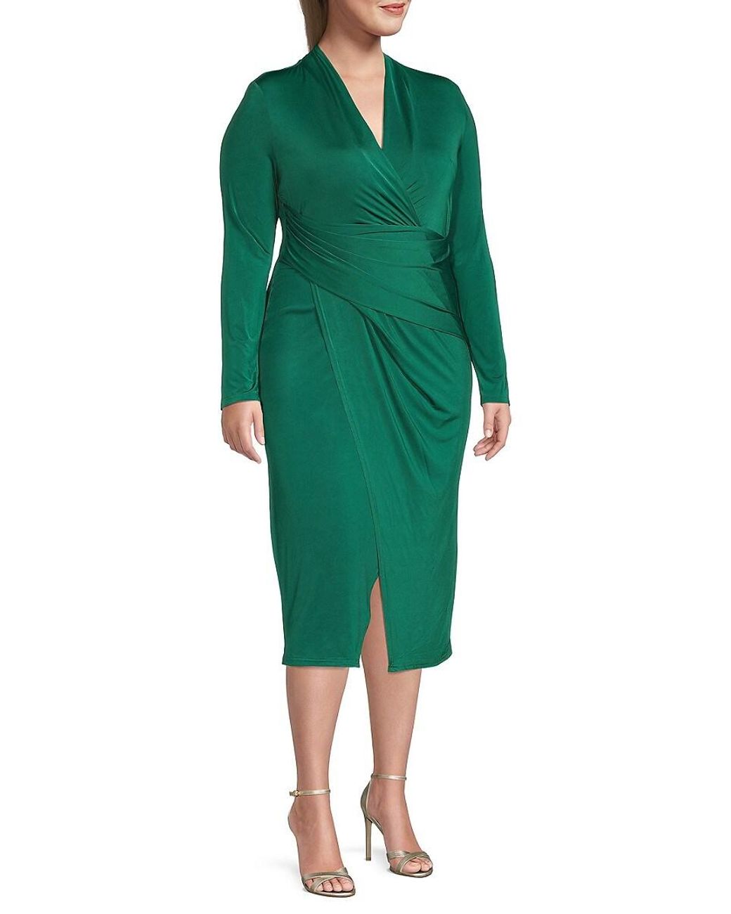 RACHEL Rachel Roy Plus Bret Draped Midi Dress in Green | Lyst Canada