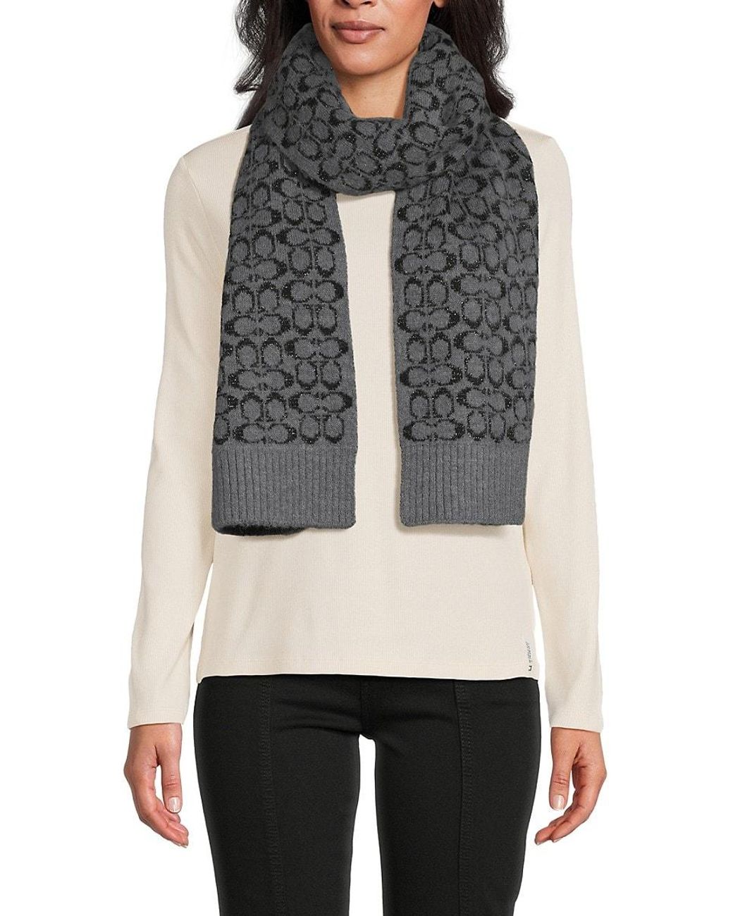 COACH Monogram Jacquard Wool Blend Scarf in Gray | Lyst