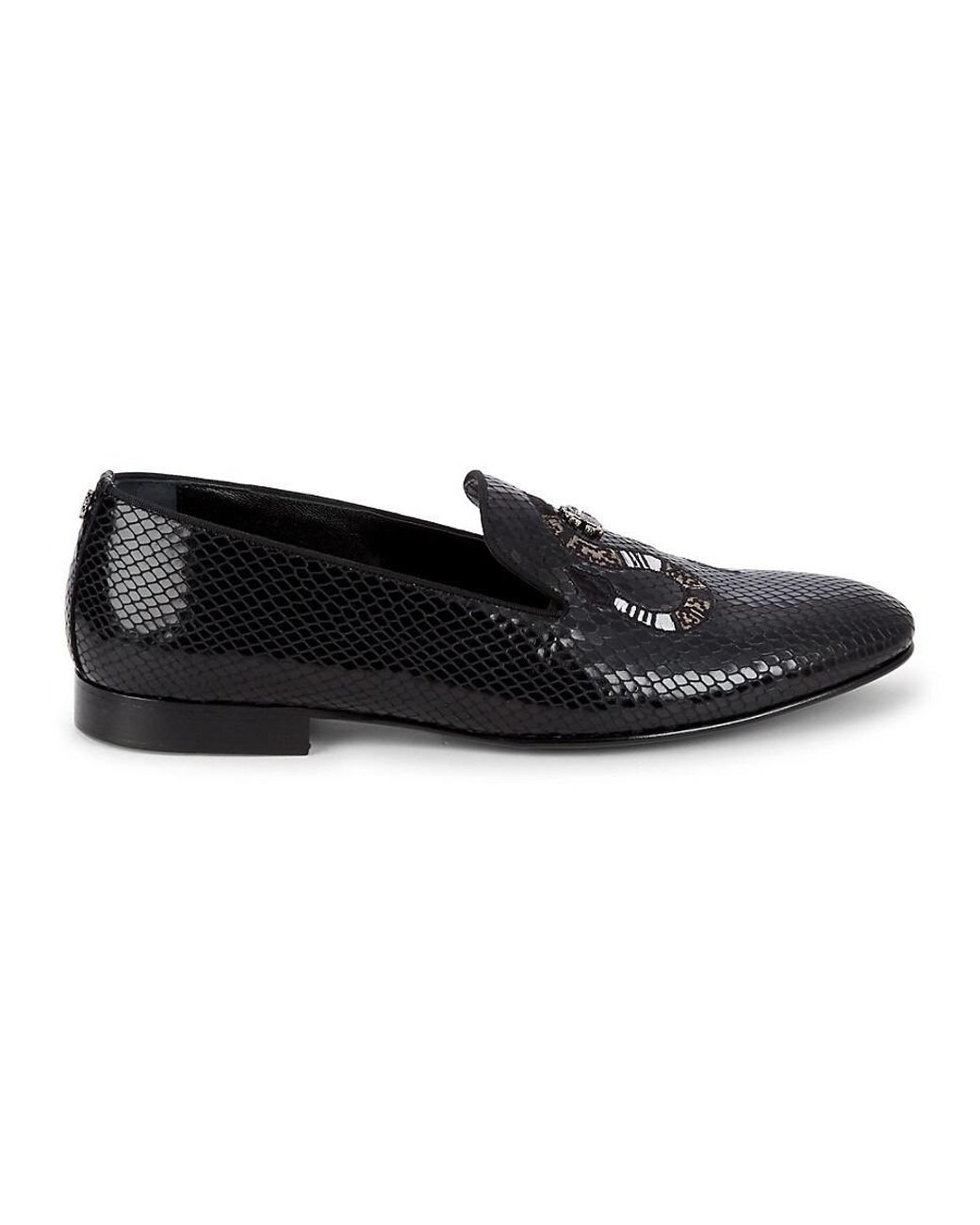 Roberto Cavalli Snake-embossed Leather Loafers in Black for Men | Lyst