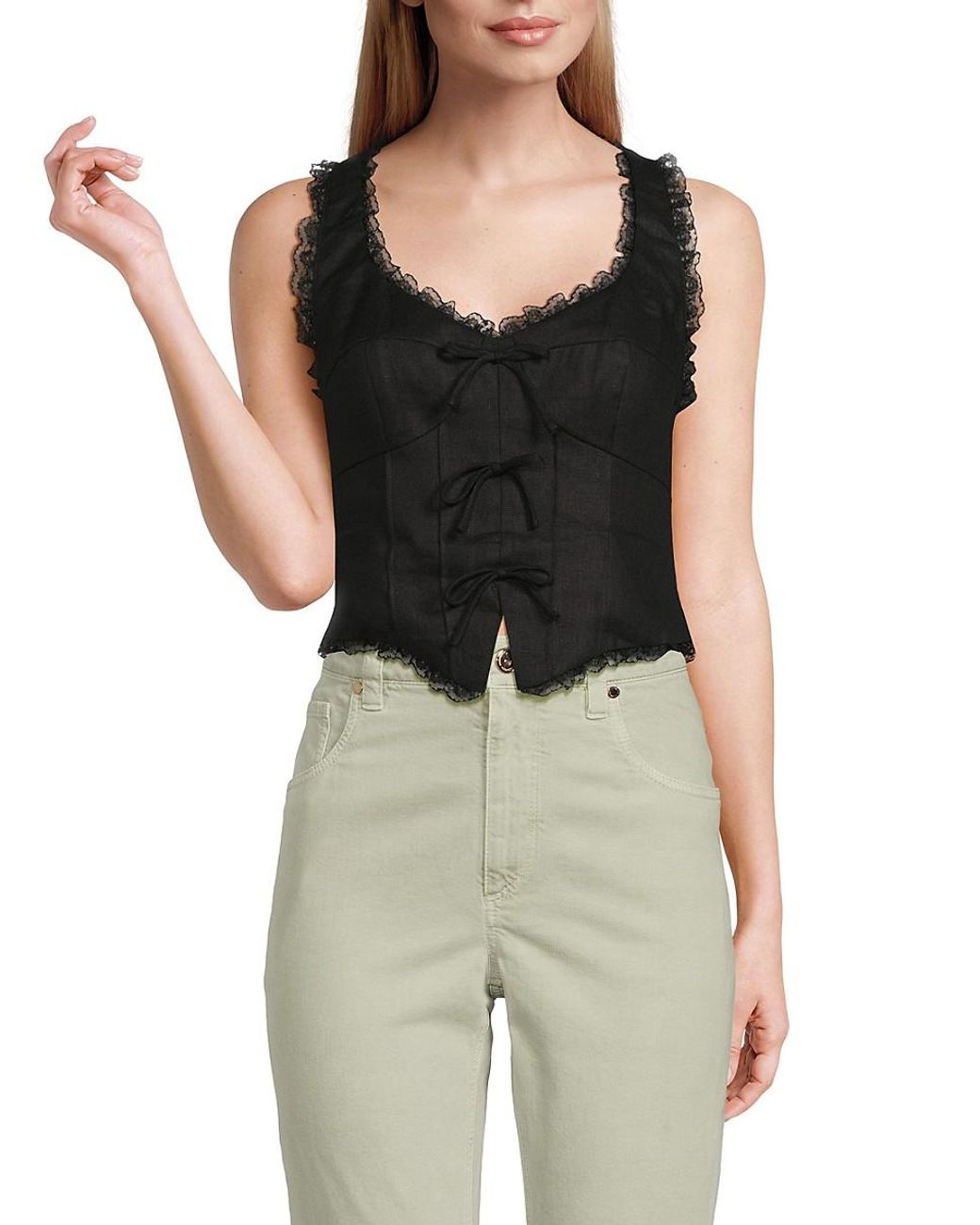 KOURT Giogia Linen Crop Top in Black | Lyst