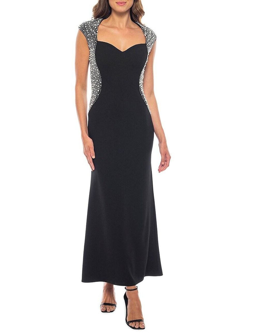 Marina Sweetheart Neck Beaded Gown in Black | Lyst