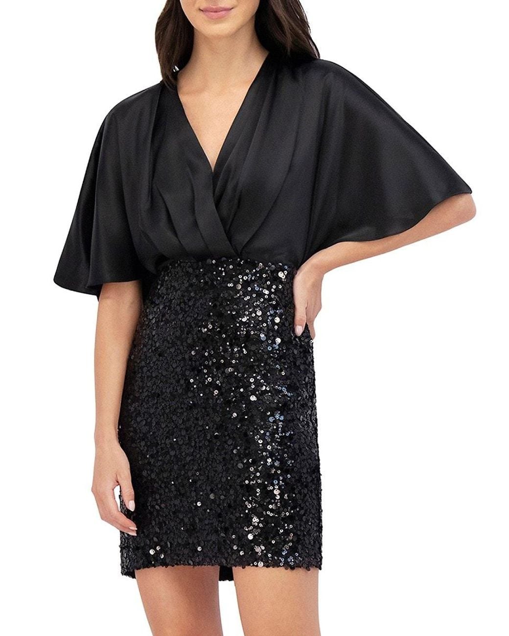 Eliza J Surplice Neck Sequinned Cocktail Minidress in Black | Lyst