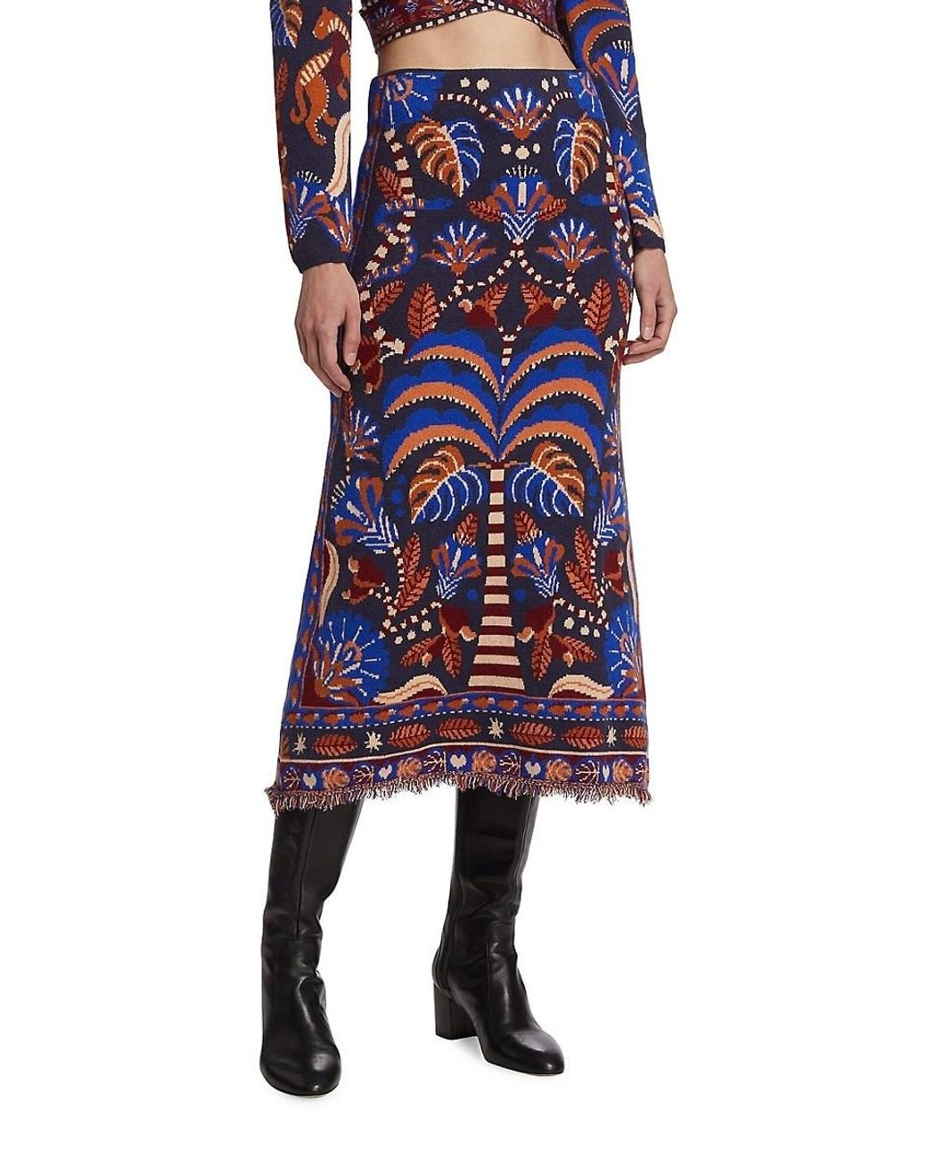 FARM Rio Jungle Knit Midi-Skirt in Blue | Lyst