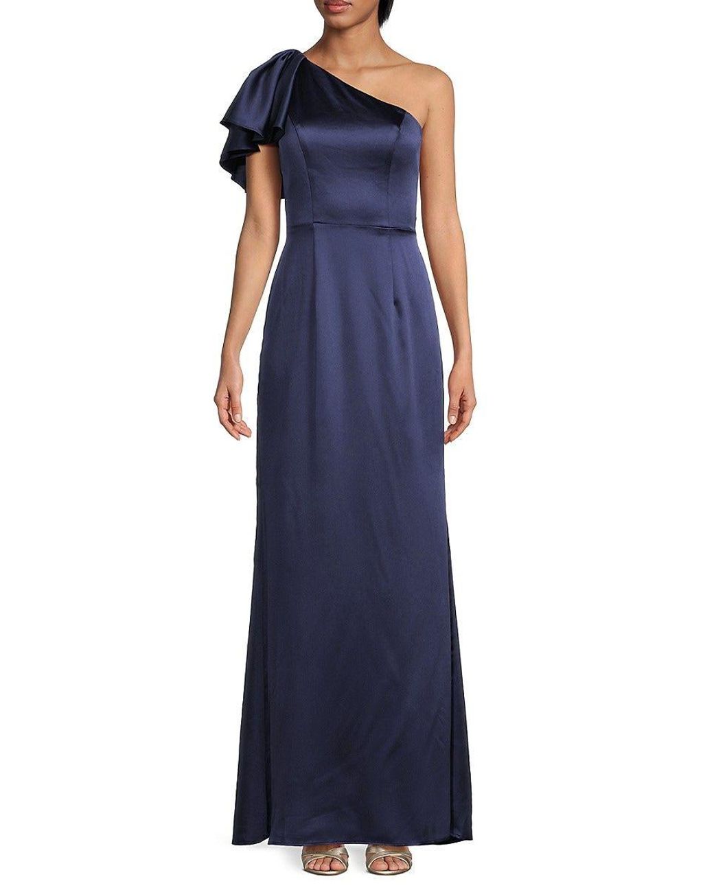 Mac Duggal One Shoulder Ruffle Gown In Blue Lyst