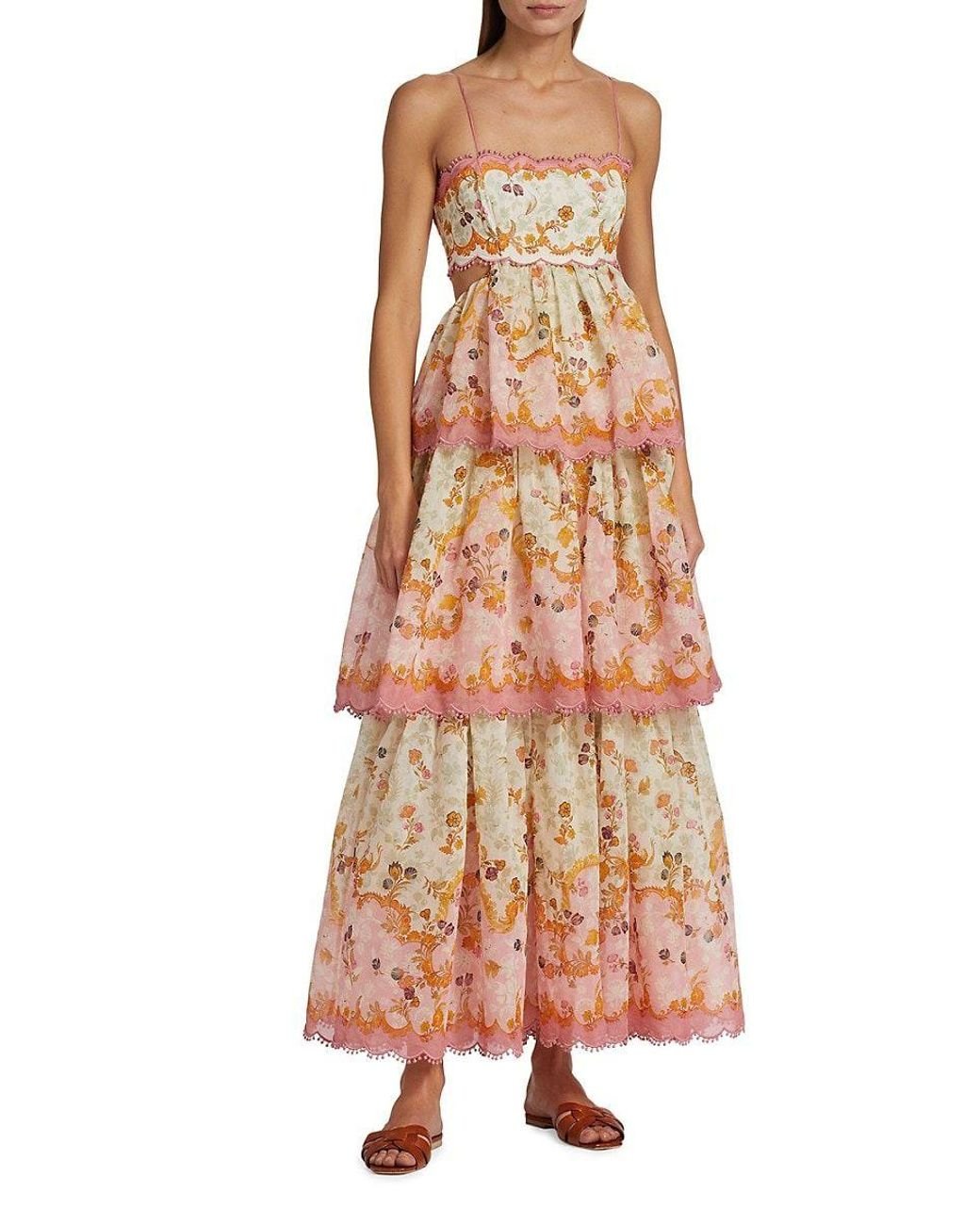 Zimmermann Laurel Tiered Open Back Maxi Dress in White | Lyst