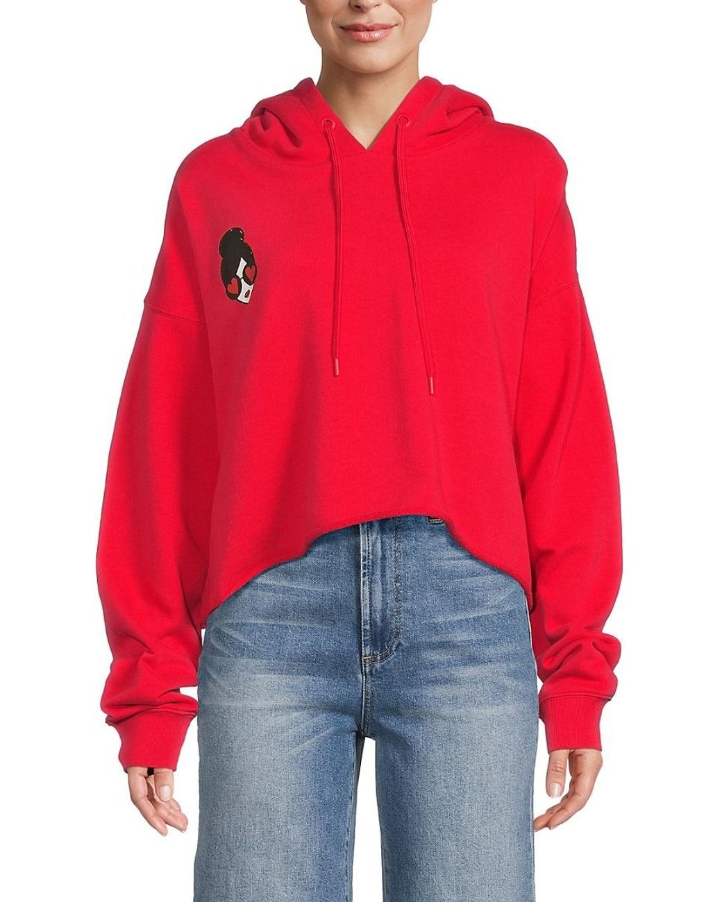 Alice + Olivia Sunny Staceface Boxy Fit High Low Hoodie in Red | Lyst