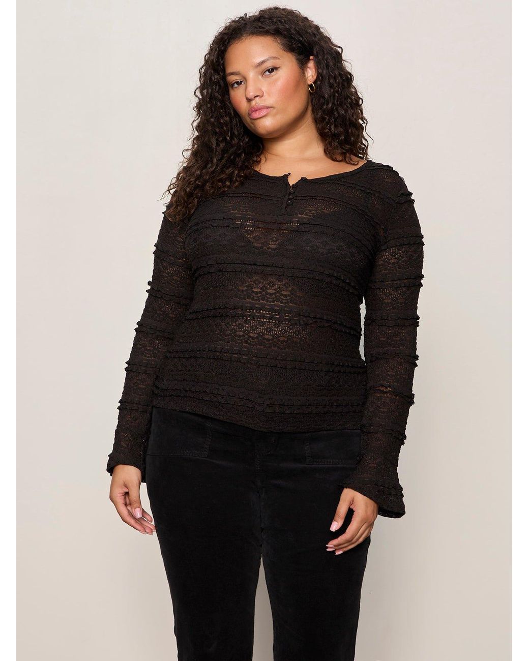 Sanctuary Lovely Lace Button Front Top Black Extended Sizing | Lyst