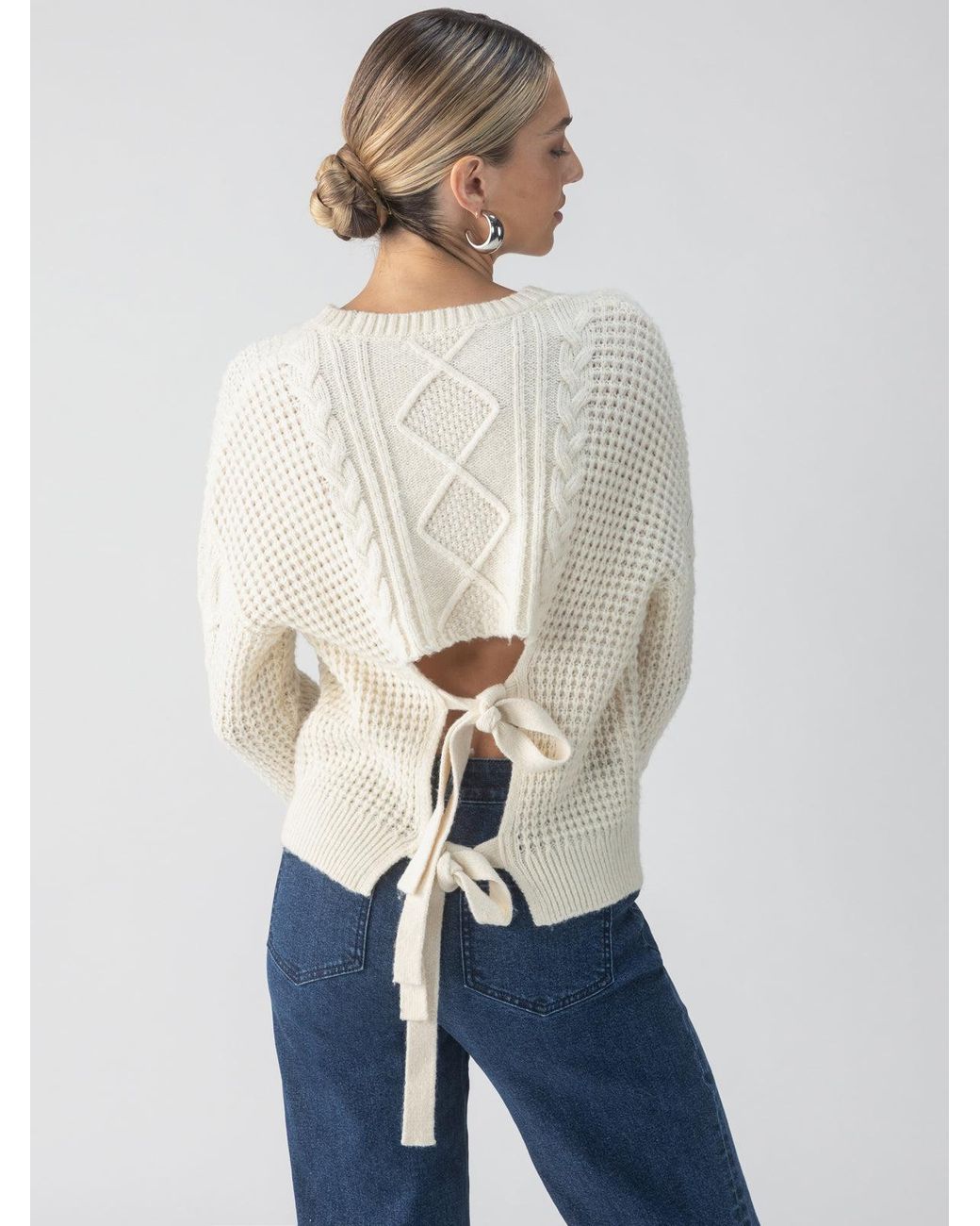 Sanctuary Tie Back Cable Sweater Frosted Almond in White | Lyst