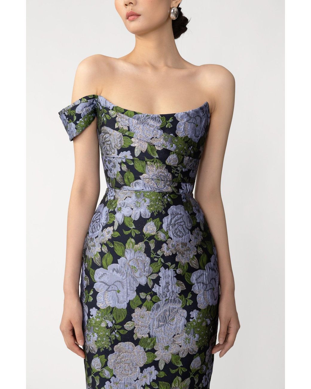 SAU LEE Jackson Jacquard Gown in Blue | Lyst UK