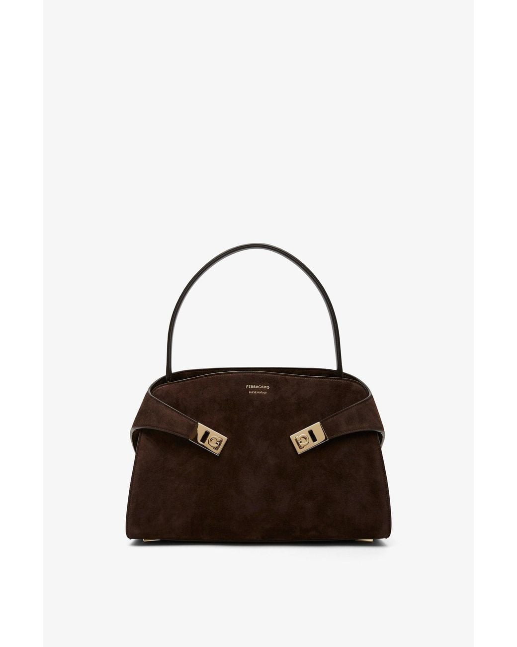 Ferragamo Hug Medium Brown Suede Shoulder Bag | Lyst