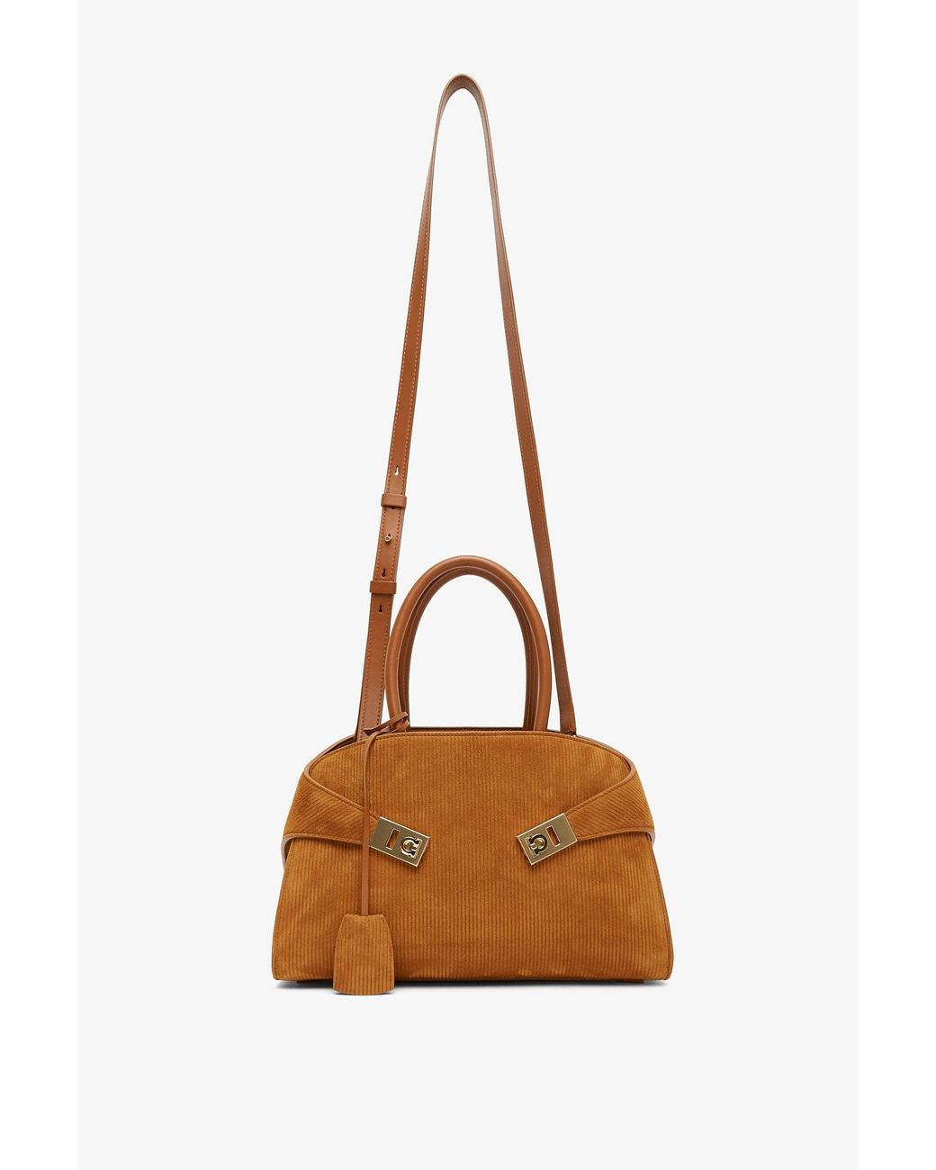 Ferragamo Hug S Light Suede Top Handle Bag in Brown | Lyst