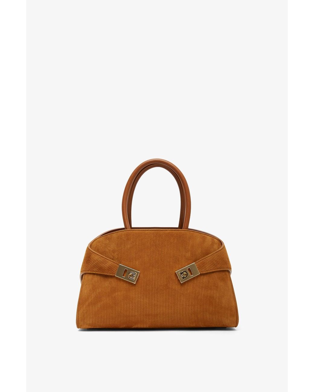 Ferragamo Hug S Light Suede Top Handle Bag in Brown | Lyst