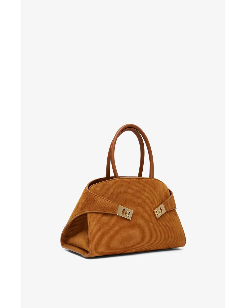 Ferragamo Hug S Light Suede Top Handle Bag in Brown | Lyst