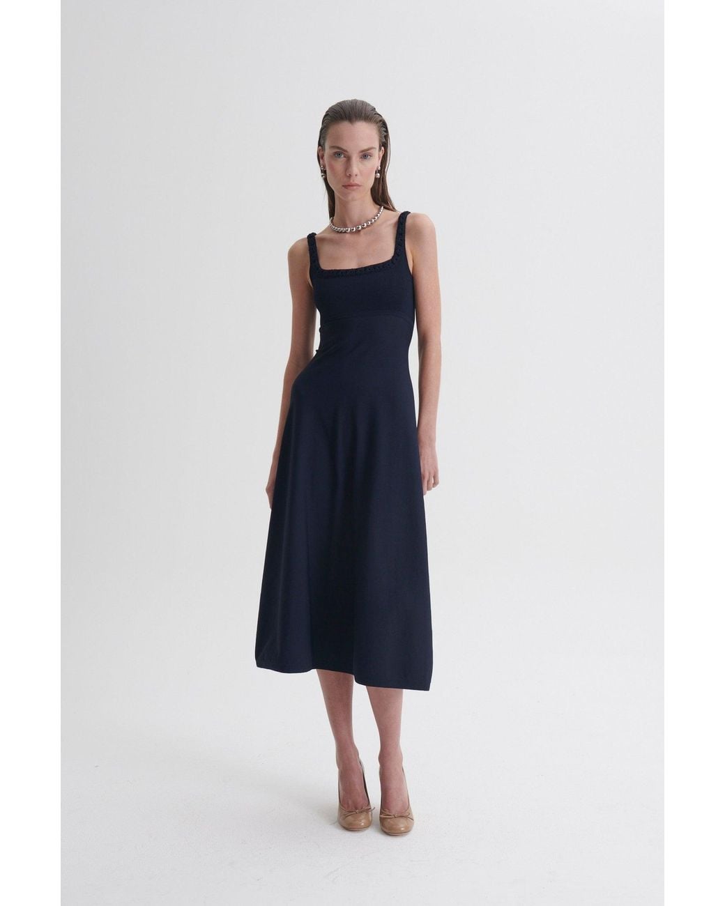 Scanlan Theodore Crepe Knit Daisy Neck Dress in Blue | Lyst