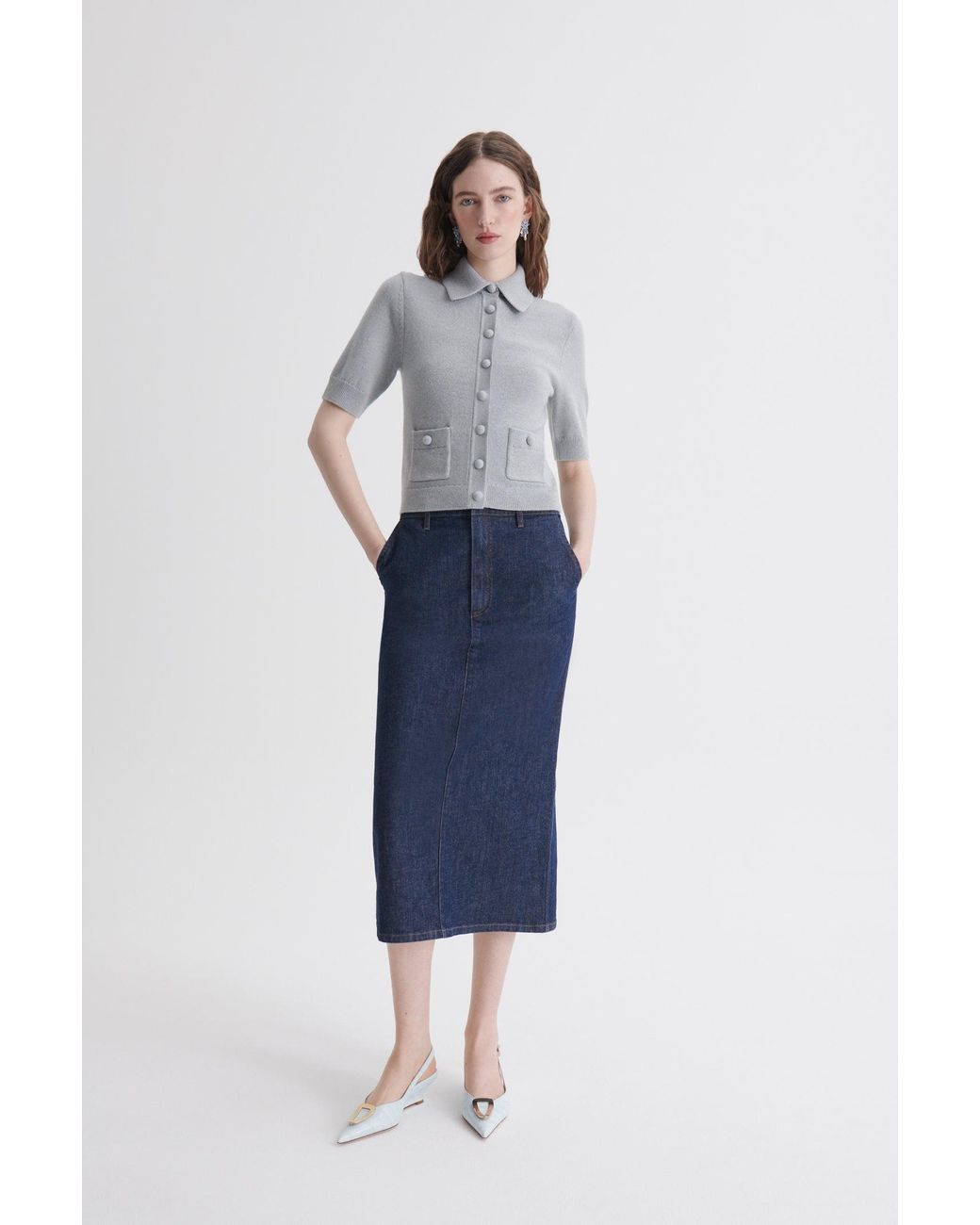 Scanlan Theodore Cashmere Short Sleeve Cardigan in Gray | Lyst