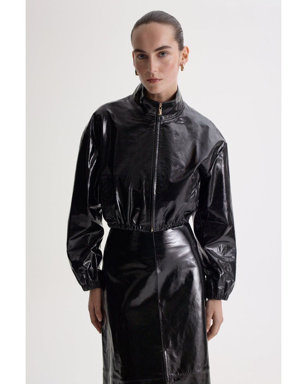 Scanlan Theodore Funnel Neck Leather Jacket in Black | Lyst