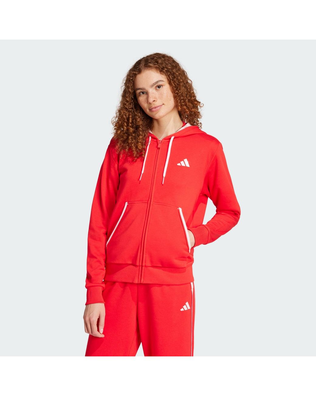 adidas Essentials Color Pop French Terry Full-Zip Hoodie in Red | Lyst UK