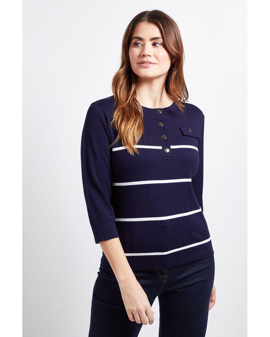 Wallis Button Detail Stripe Knitted Top in Blue | Lyst UK