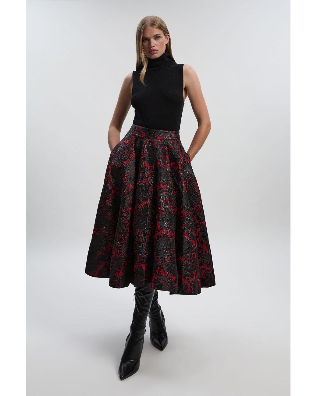 Karen Millen Floral Jacquard Tailored Full Prom Skirt | Lyst UK