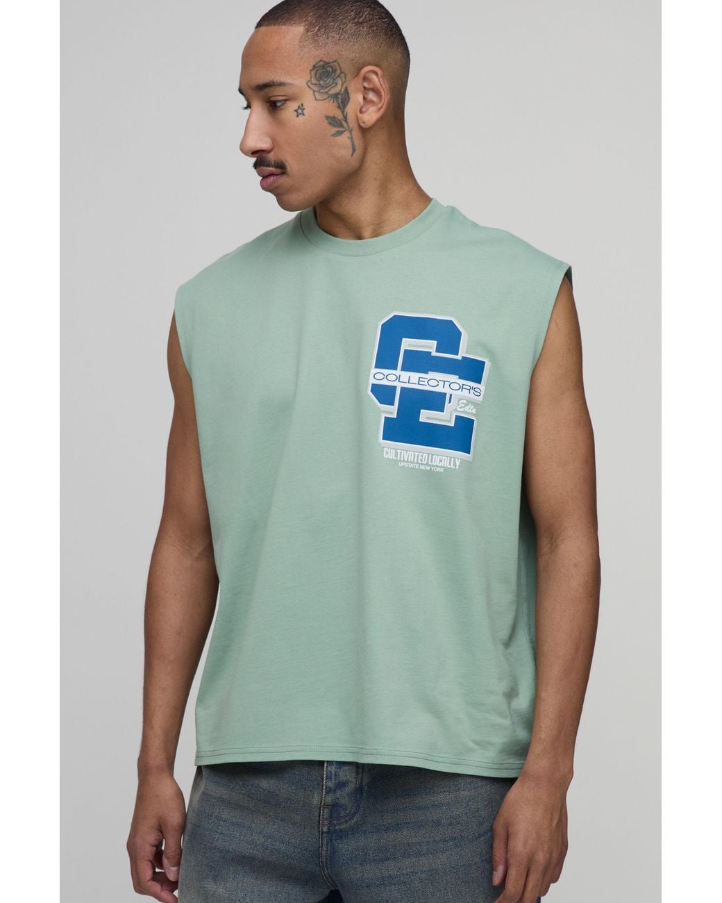 BoohooMAN Collector's Edtn Printed Oversized Boxy Tank in Green for Men ...
