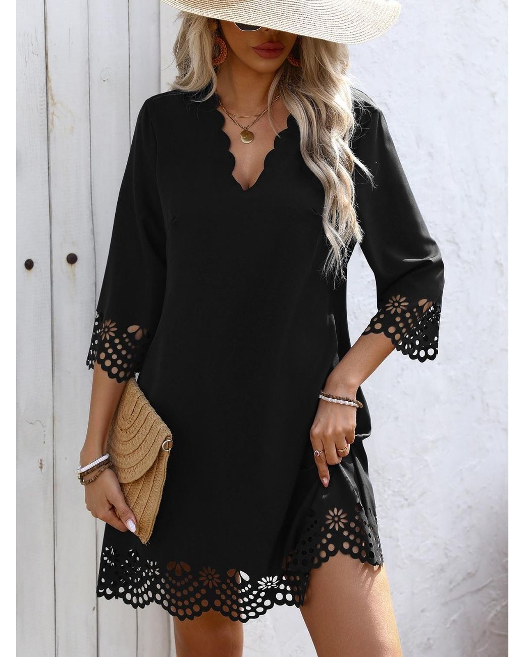 Everyday the Label Laser Cut Hem Dress in Black | Lyst UK
