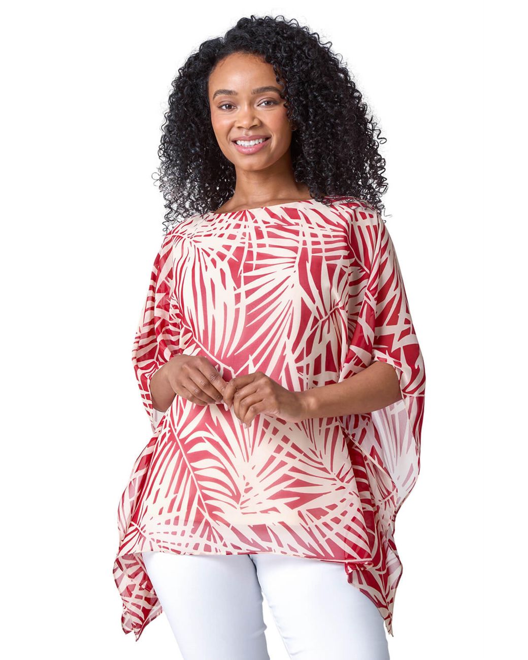 Roman Petite Leaf Print Overlay Top in Red | Lyst UK