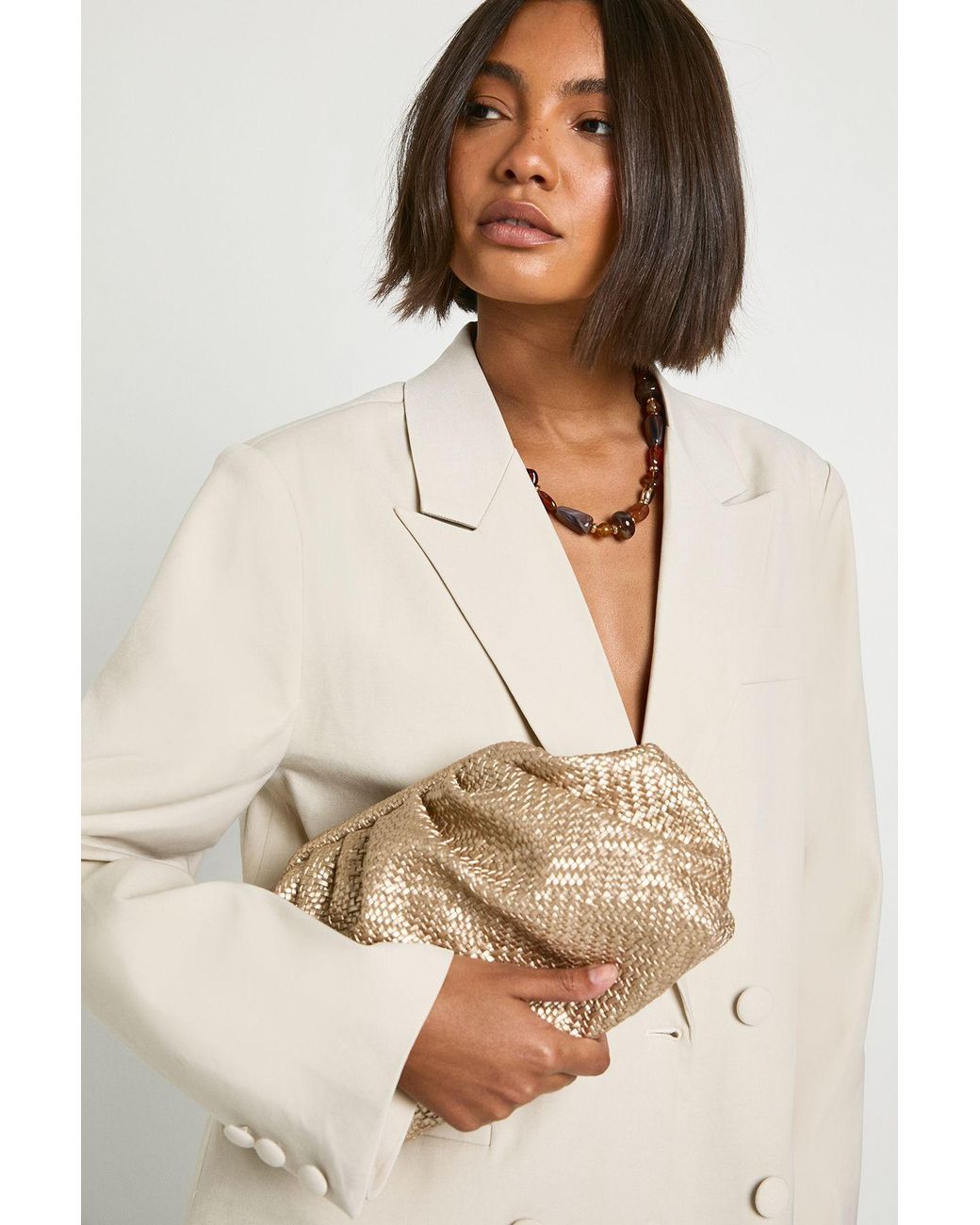 Boohoo Textured Clutch Bag in Natural | Lyst UK